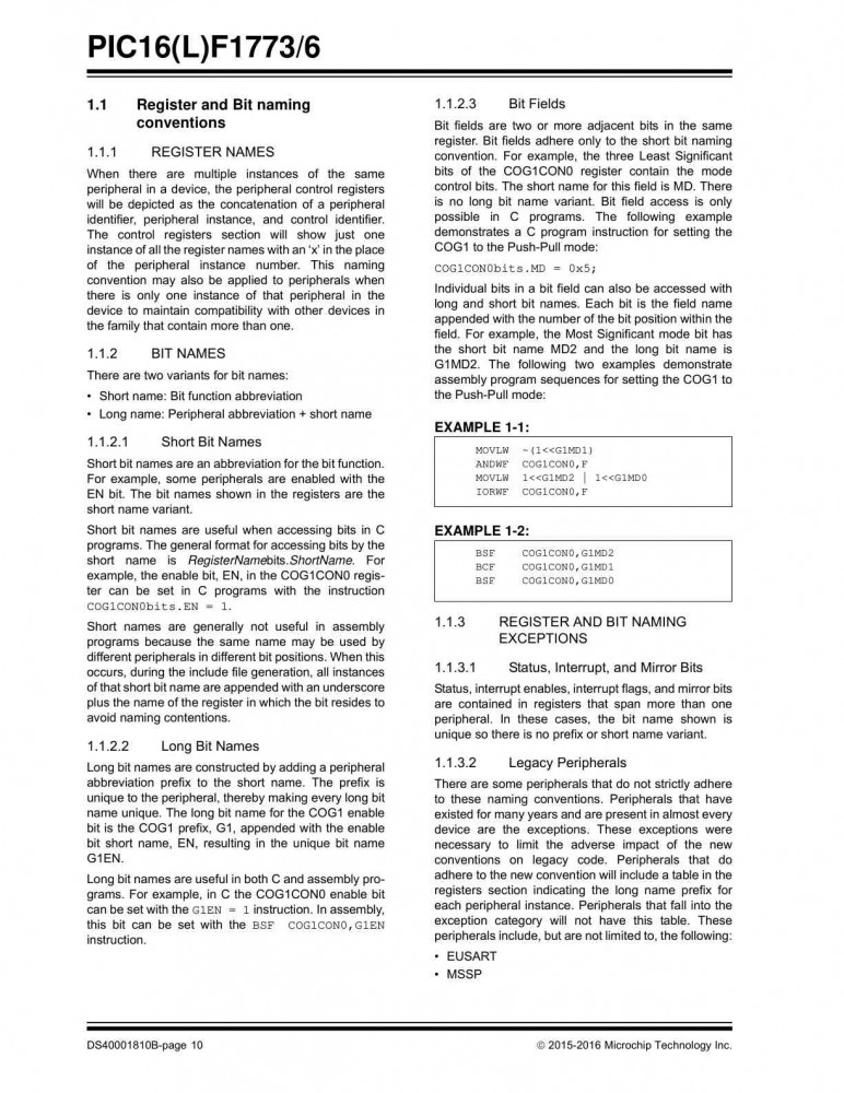 PIC16F1773 document preview, page 10