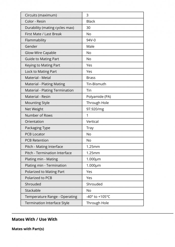 Technical document page 3 for MOLEX 2200970371