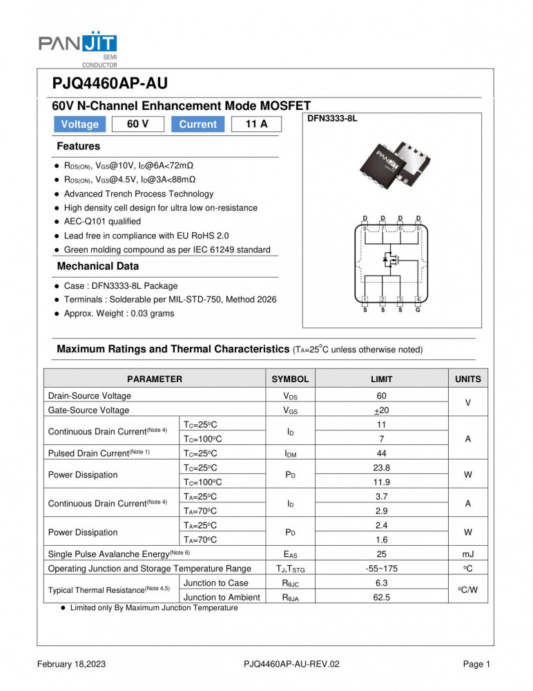 PJQ4460AP-AU datasheet page 1