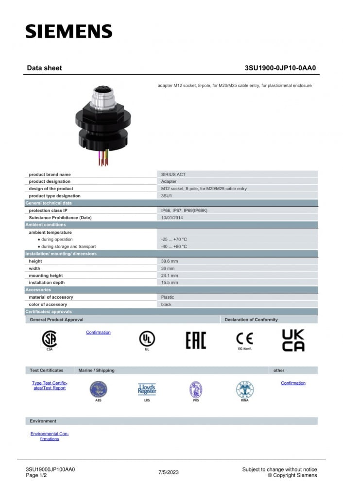 SIEMENS 3SU19000JP100AA0 datasheet page 1