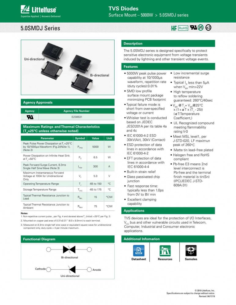 5.0SMDJ series datasheet page 1
