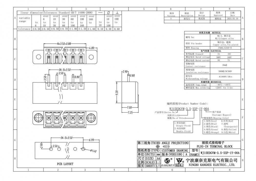 KANGNEX WJ15EDGVM-3.5-05P-14-00A technical drawing