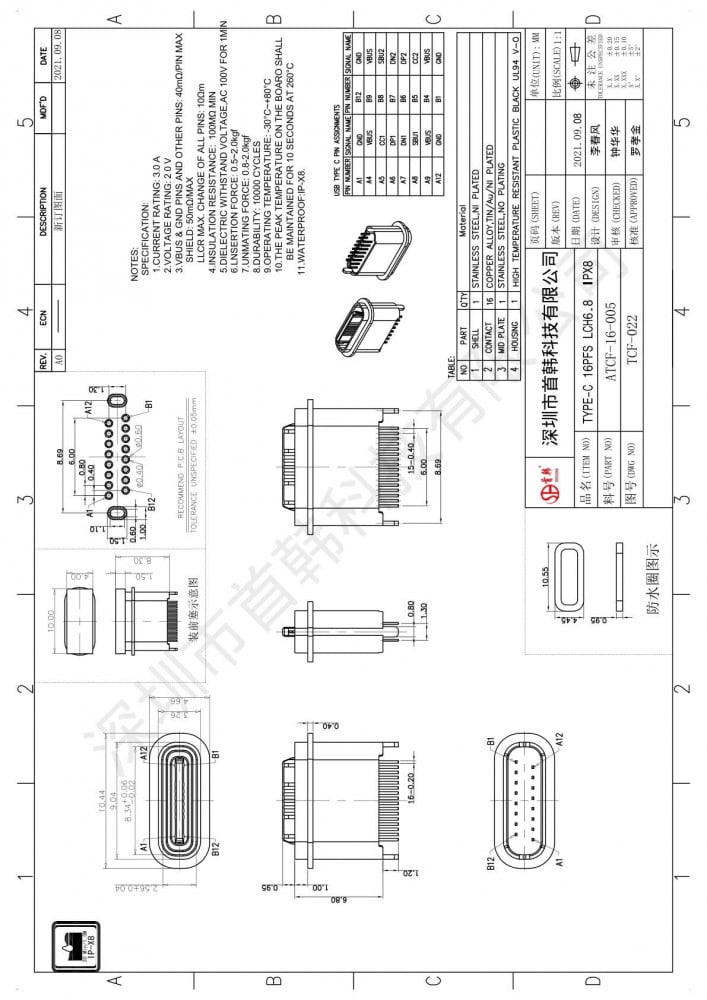 TYPE-C 16PFS LCH6.8 IPX8 approval document page 1