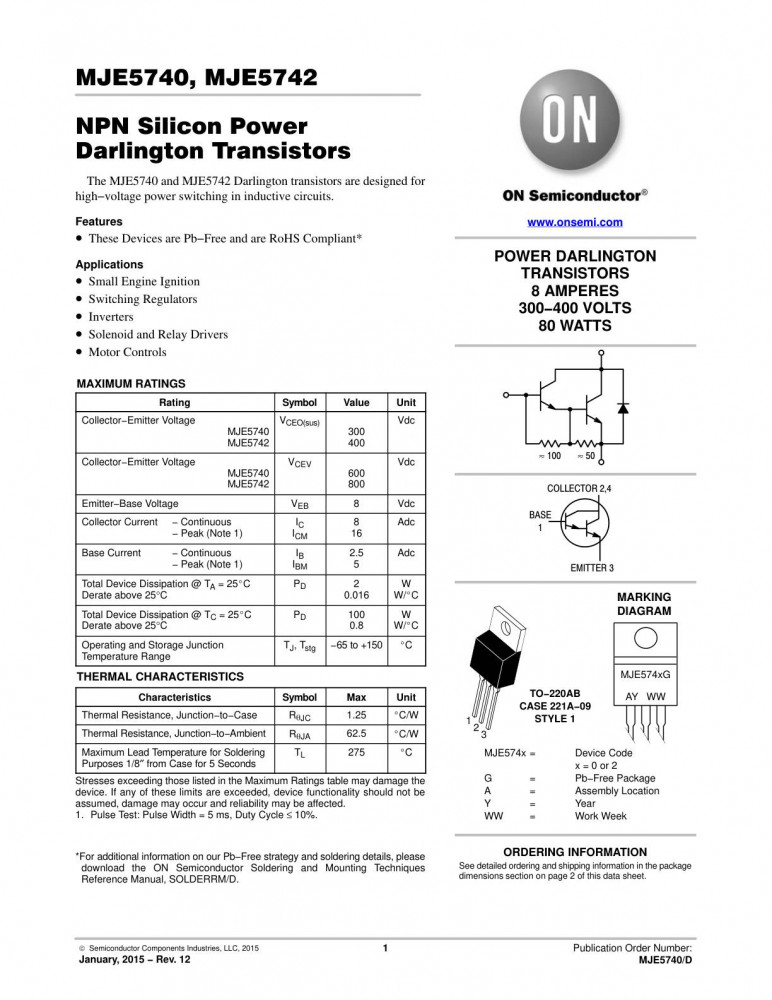MJE5742 datasheet page 1