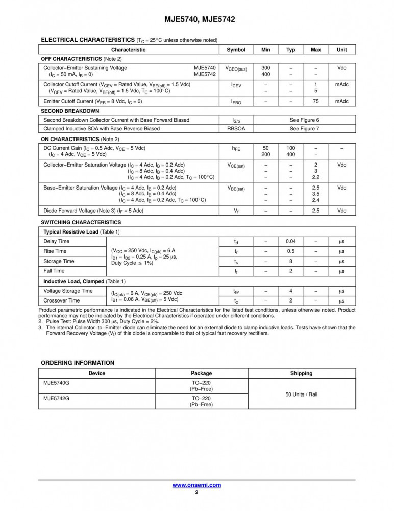 MJE5742 datasheet page 2