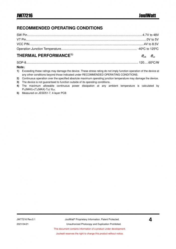 JW77216 datasheet page 4
