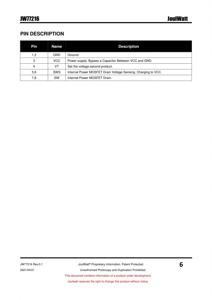 JW77216 datasheet page 6