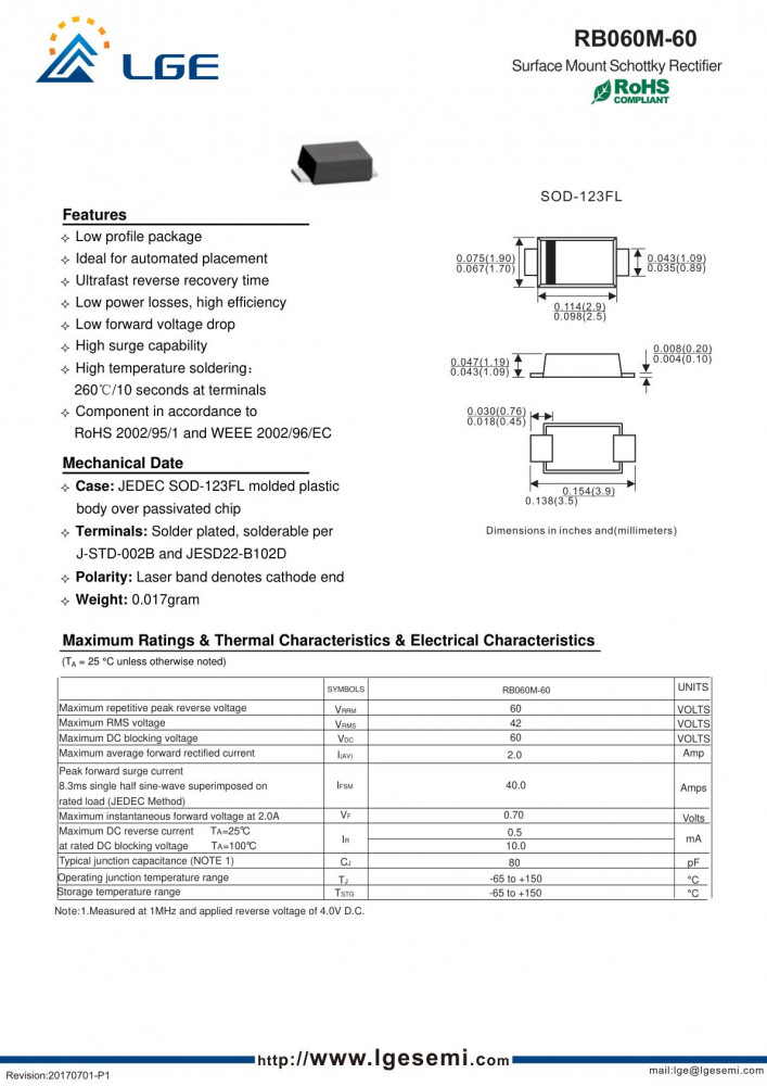 RB060M-60 datasheet page 1