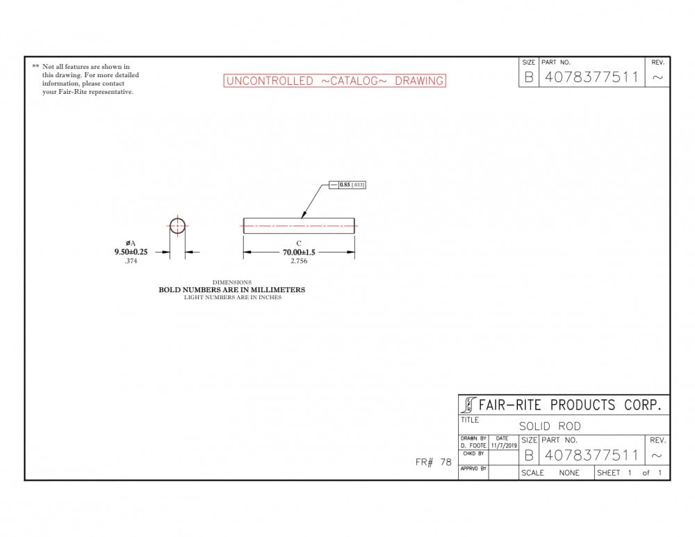 Fair-Rite 4078377511 product drawing