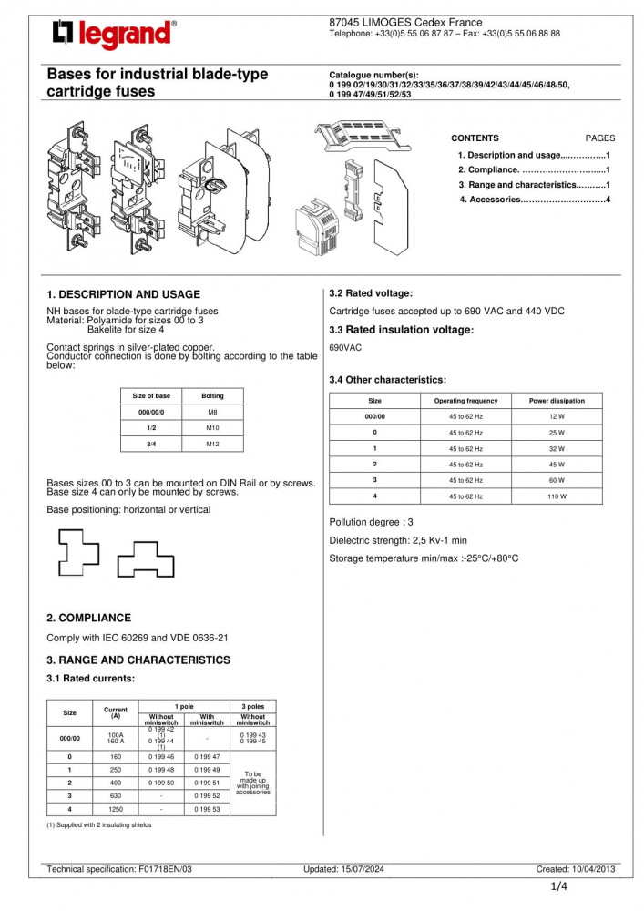Legrand fuse-base accessory catalogue image, page 1