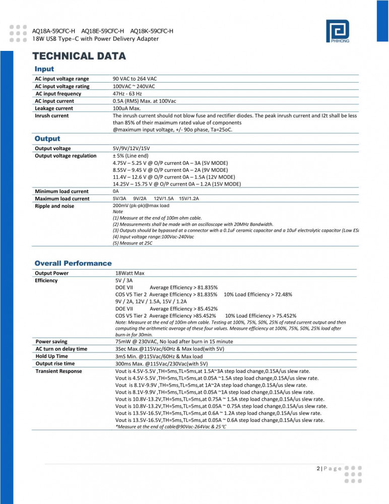 Phihong AQ18A-59CFC-H datasheet page 2
