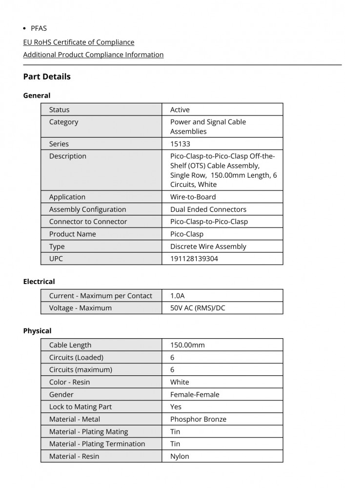 MOLEX 151330602 product drawing preview, page 2