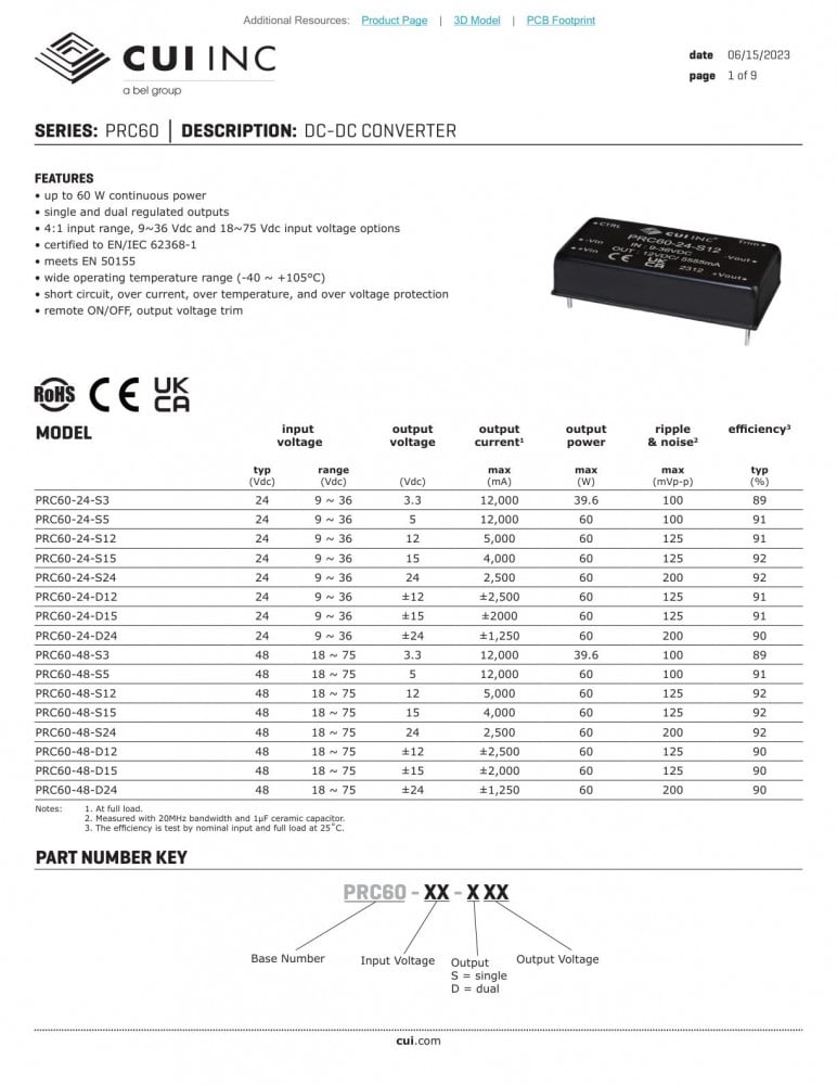 PRC60 series datasheet page 1