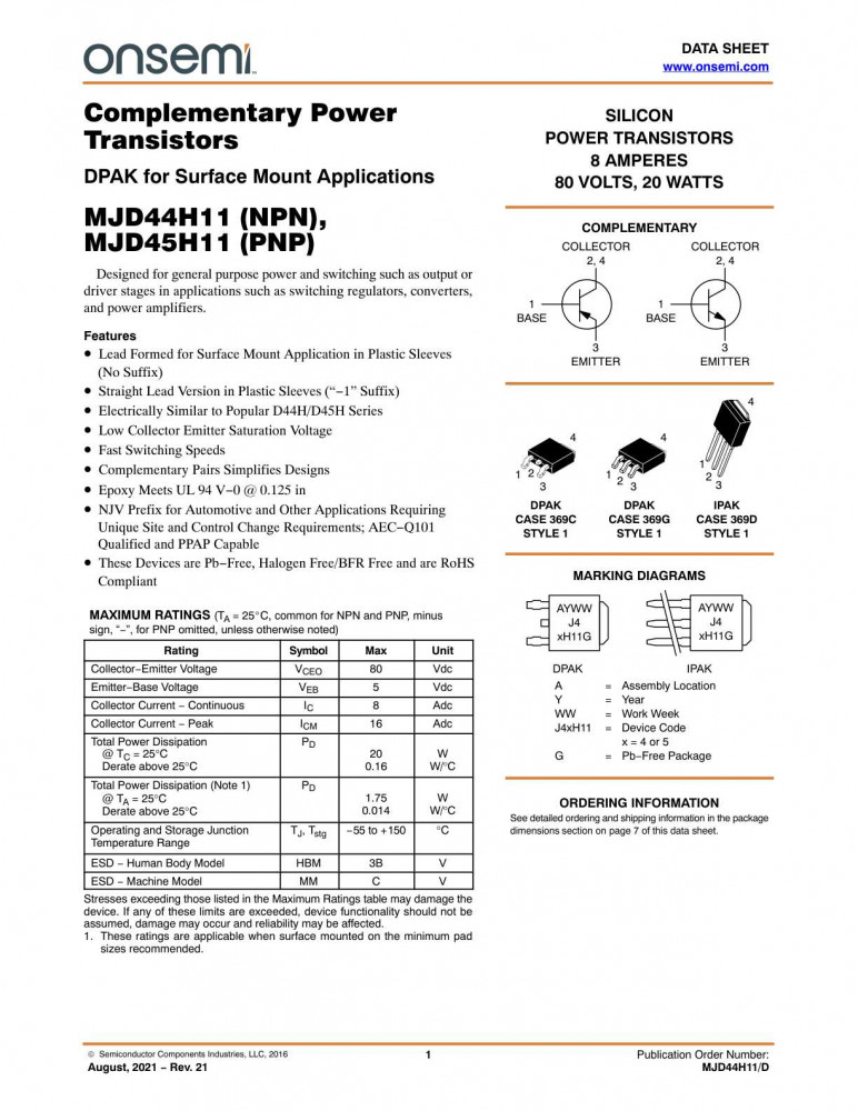 NJVMJD45H11RLG datasheet page 1