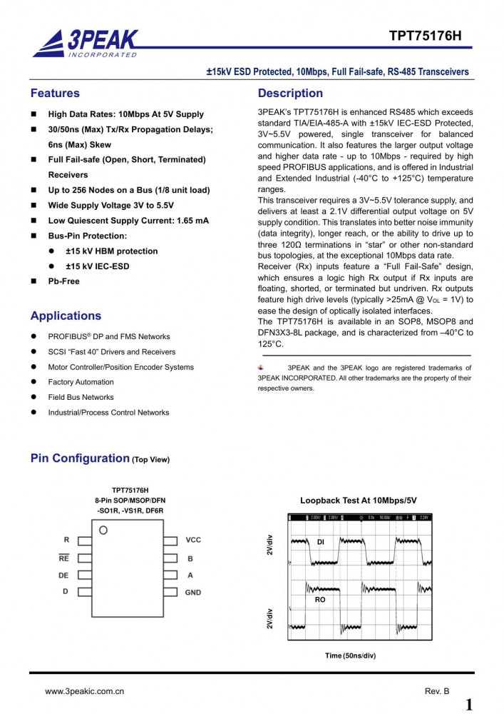 TPT75176H datasheet page 1