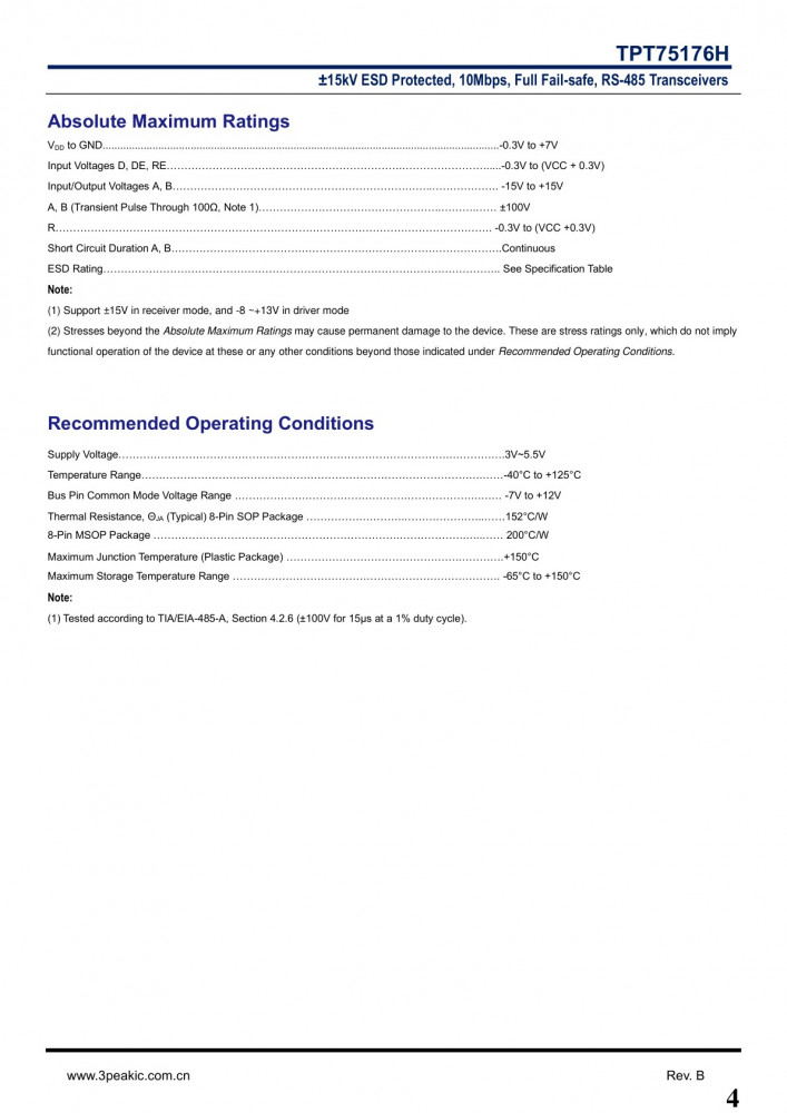 TPT75176H datasheet page 4