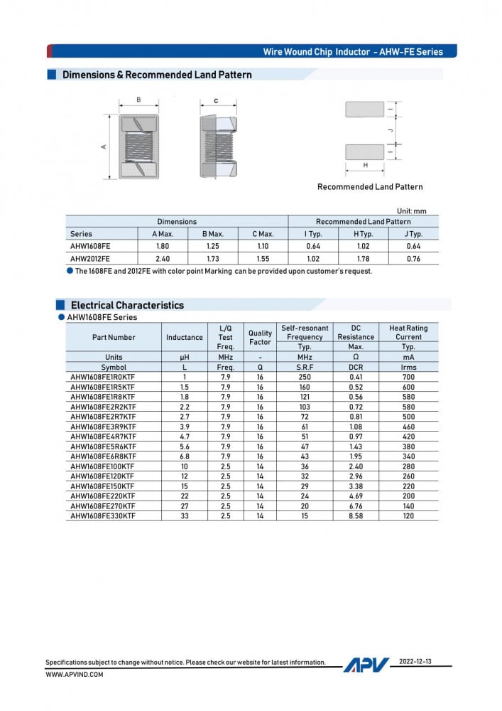 APV AHW1608FE datasheet page 2