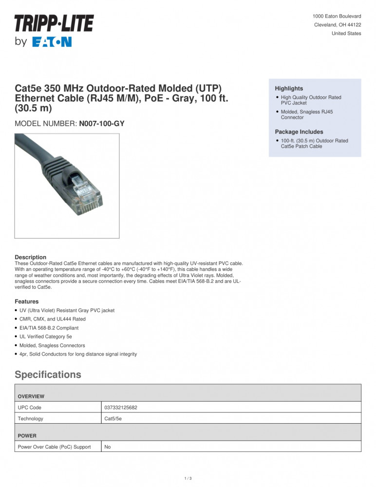 EATON N007-100-GY technical document page 1