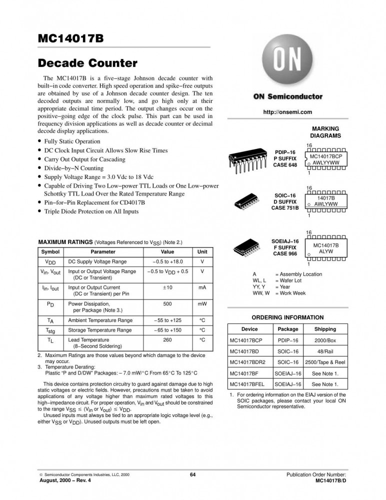 MC14017BF technical document page 1