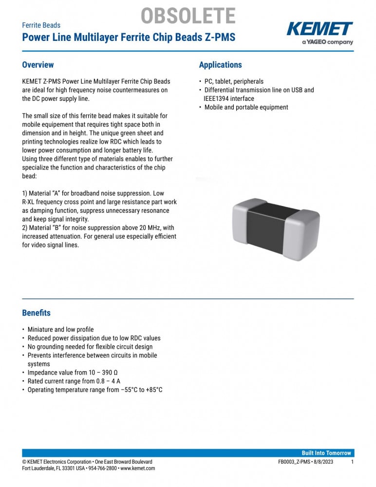 KEMET Z-PMS datasheet page 1