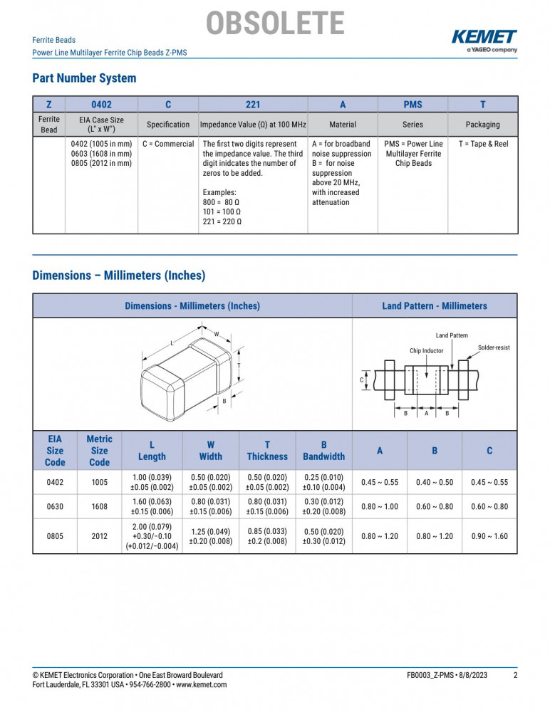 KEMET Z-PMS datasheet page 2