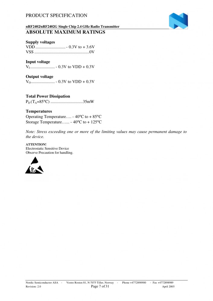 NRF2402G datasheet page 7