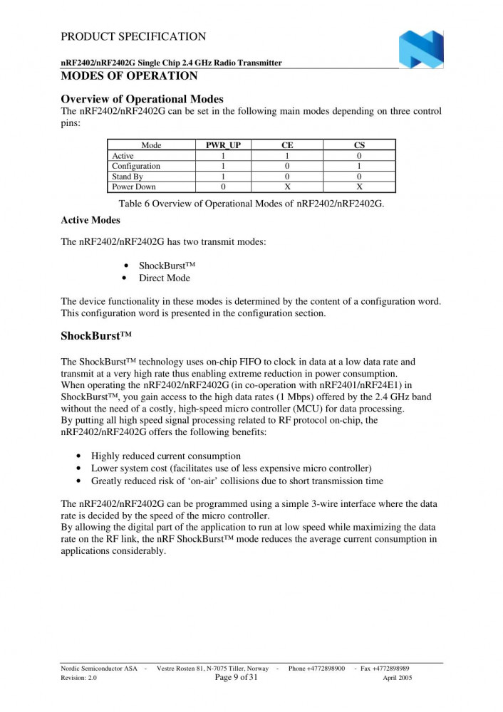 NRF2402G datasheet page 9