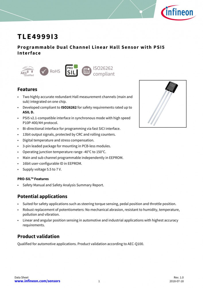 TLE4999I3 datasheet page 1
