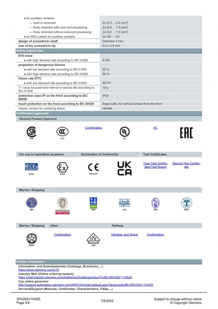 3RV20211HA25 technical document page 4