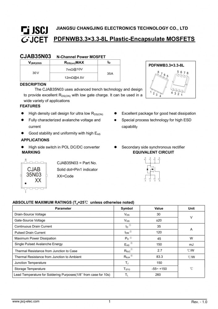CJAB35N03 datasheet page 1