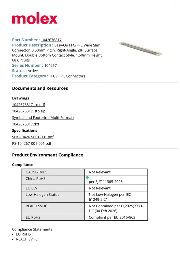 MOLEX 1042676817 product document image 1