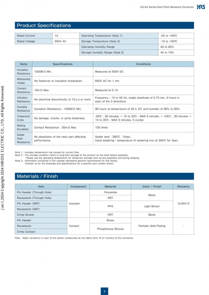 HRS A3/A4 connector catalog page 3