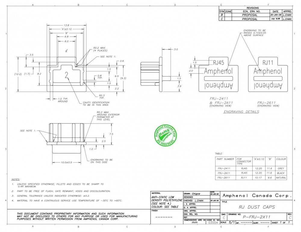 FRJ-2411 RJ dust cap technical drawing