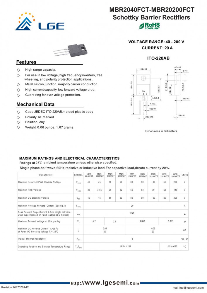 MBR2060FCT datasheet page 1