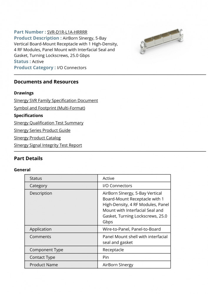 SInergy SVR product document preview, page 1