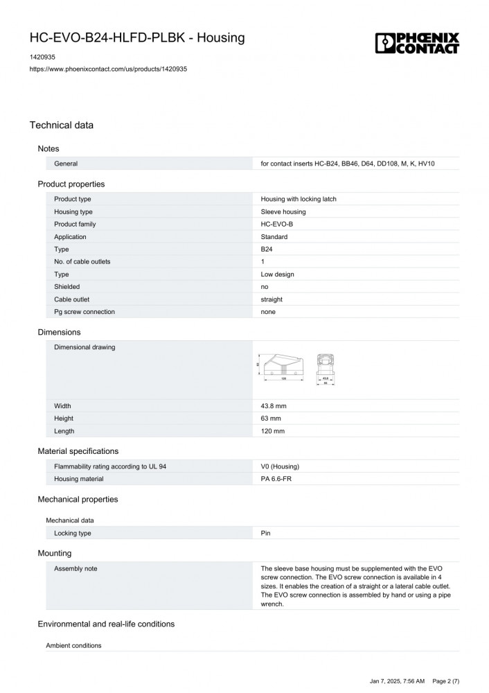 Phoenix Contact 1420935 technical data