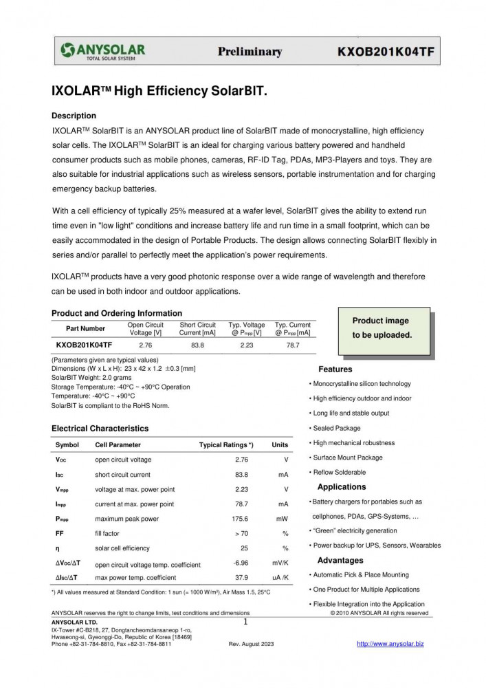 ANYSOLAR KXOB201K04TF-TR datasheet page 1