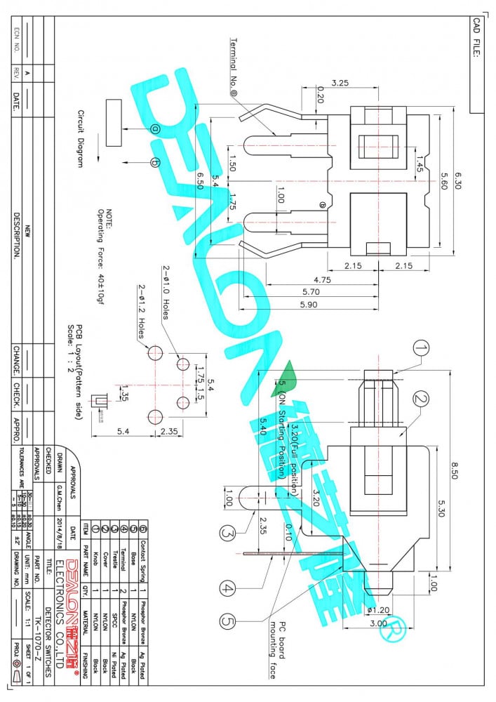 DEALON TK-1070-Z technical document page
