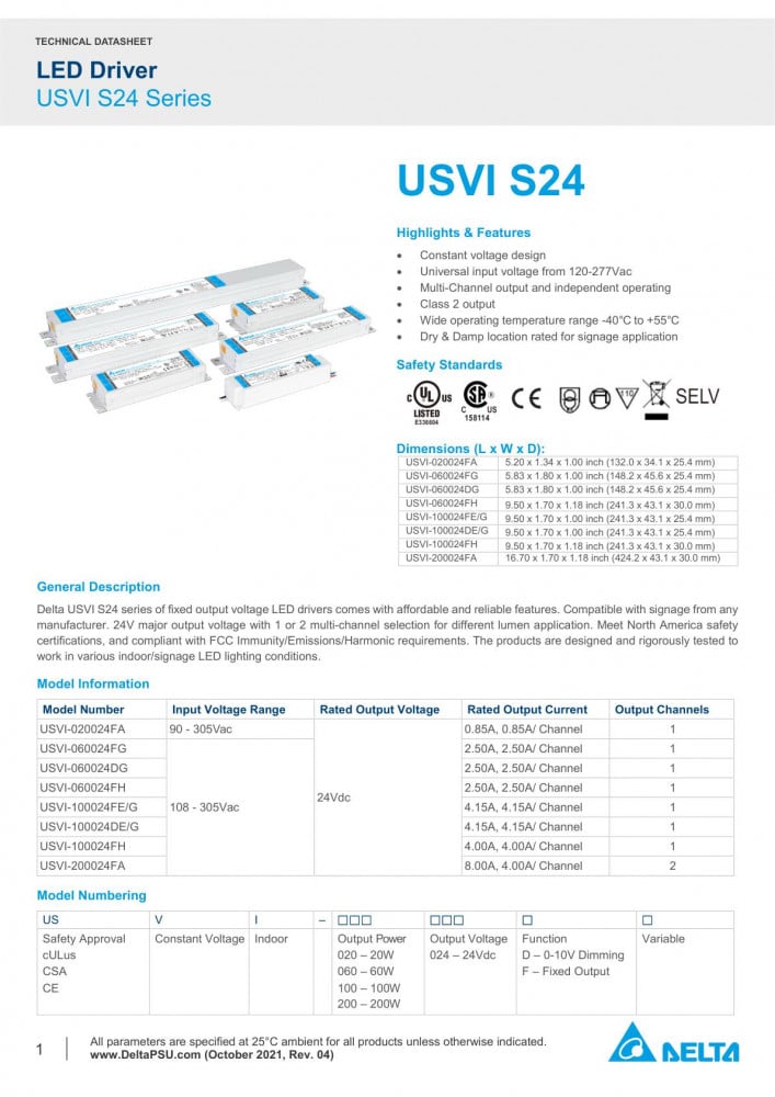 DELTA USVI S24 datasheet page 1