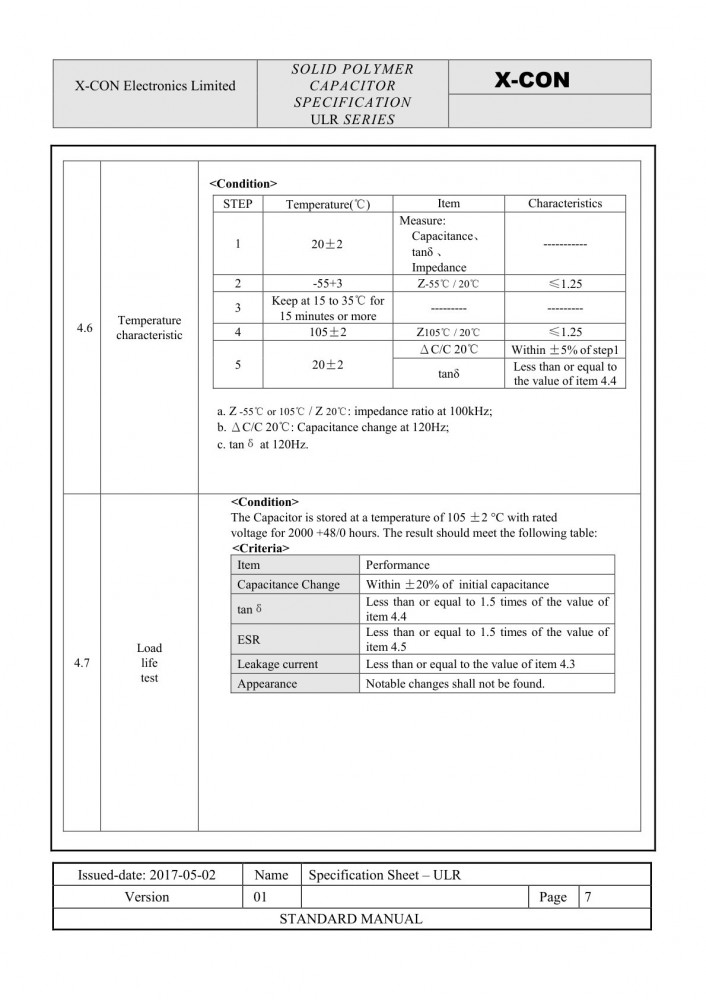 ULR specification sheet, page 8
