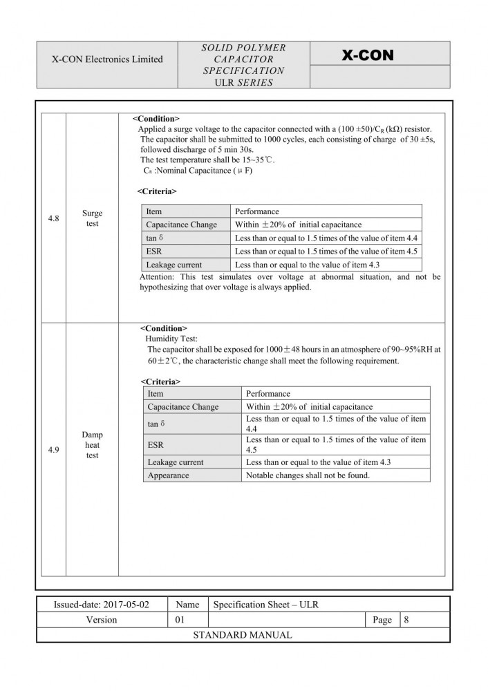 ULR specification sheet, page 9