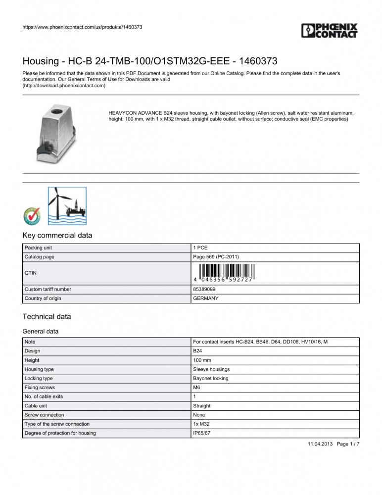 Phoenix Contact 1460373 product document page 1