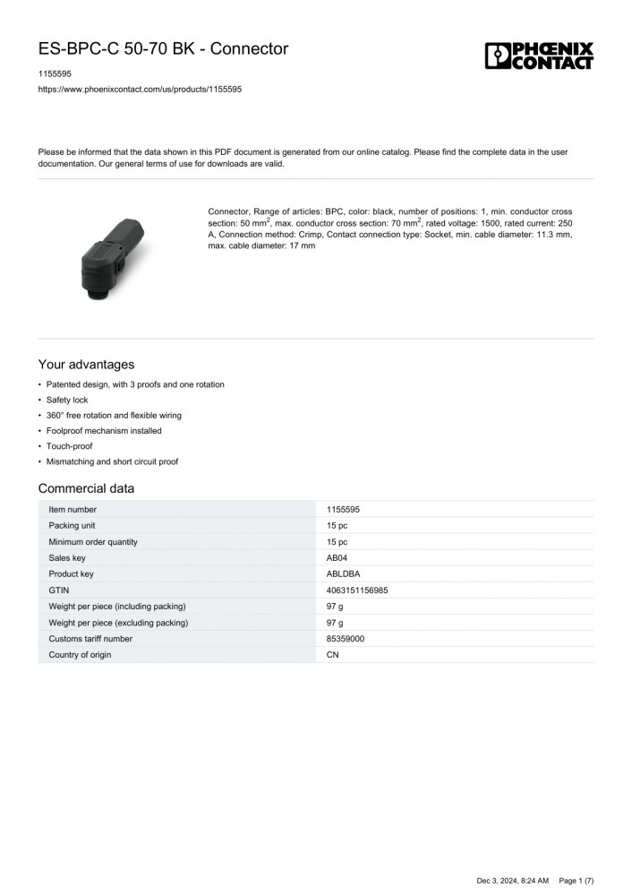 Phoenix Contact 1155595 technical document page 1