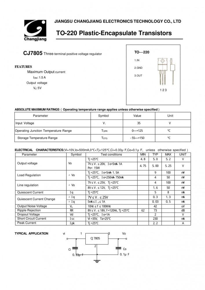 CJ7805 technical document page 1