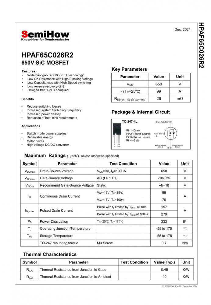 HPAF65C026R2 technical document page 1