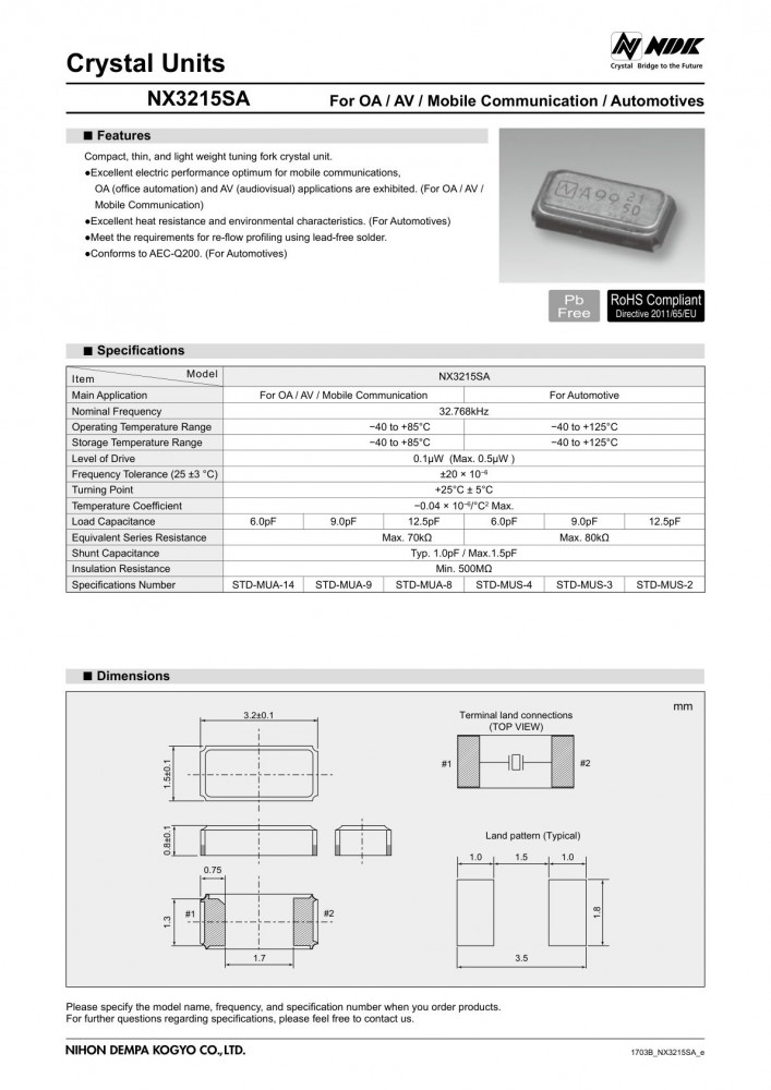 NDK NX3215SA technical document preview
