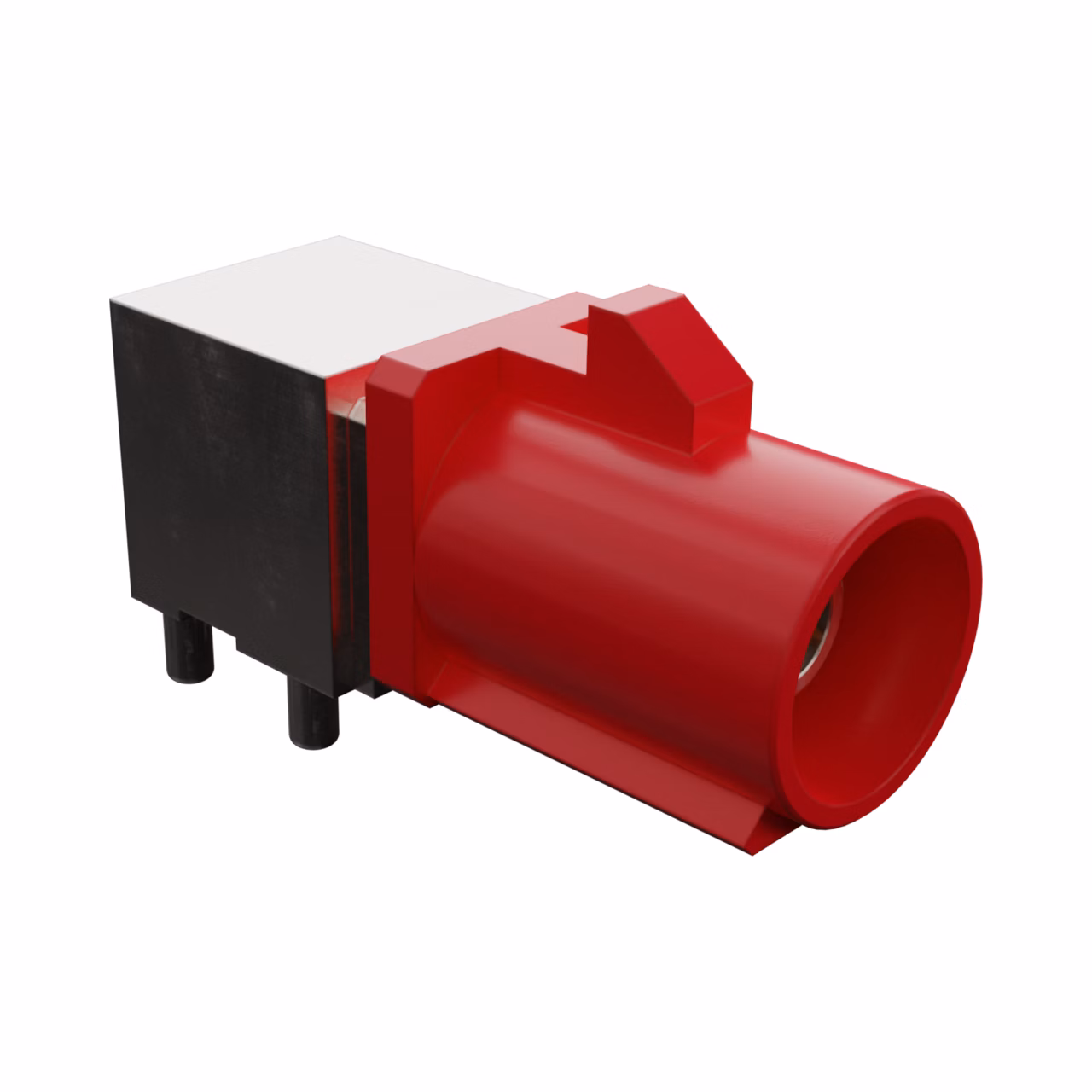 FAKRA Jack, Right-Angle, PCB Receptacle, Through Hole, Die Cast Body, Tin (Sn) Plated, Keying Code L, Carmine Red, 50 Ohms for sale