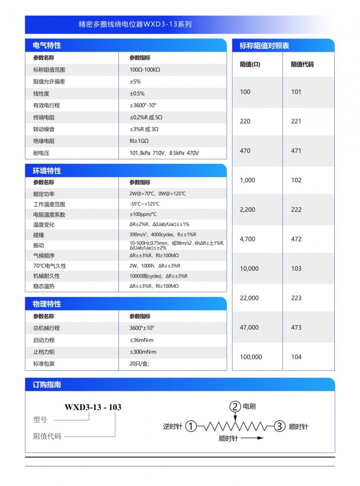 BOCHEN WXD3-13 ordering guide and product drawings