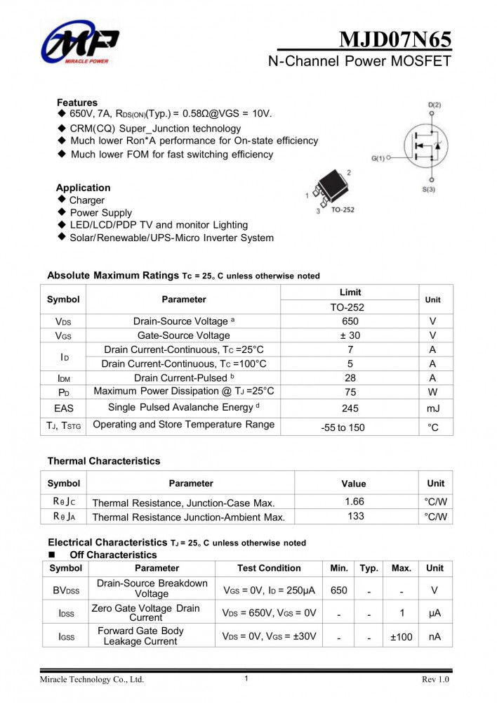 MJD07N65 datasheet page 1