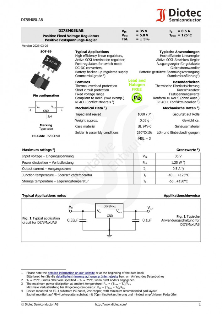 DI78M05UAB datasheet page 1